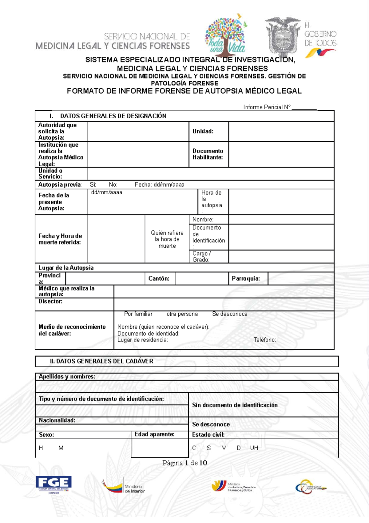 Formato de Informe Forense de Autopsia Médico Legal - Medicina Legal ...