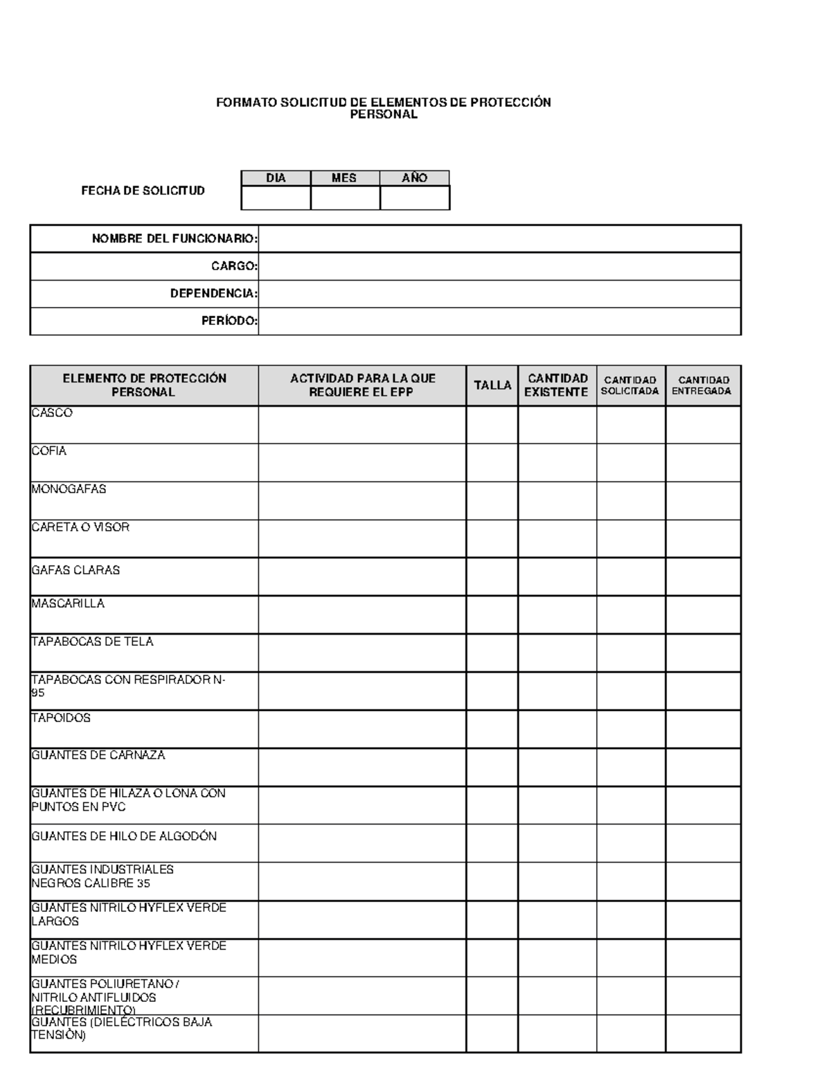 Solicitud EPP: Formato y Detalles de Protección Personal - Studocu
