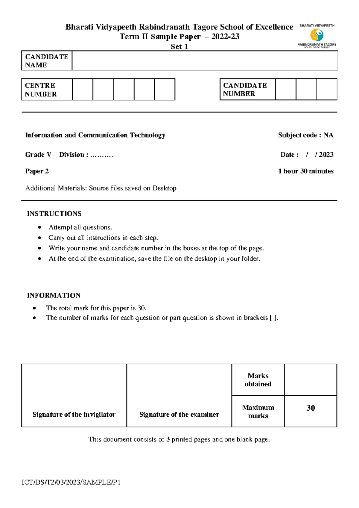 Grade V ICT Term II Paper 2 Sample Practical Exam Set 1 - Studocu