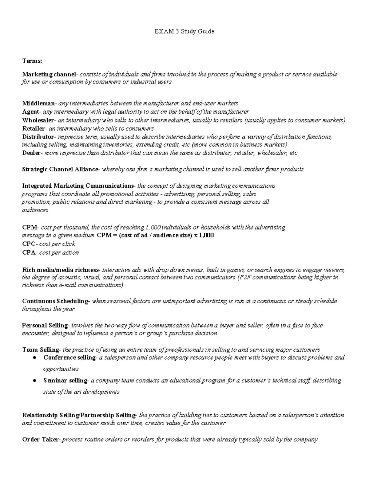 Marketing 305 Final Exam Study Guide: Key Concepts & Terms - Studocu