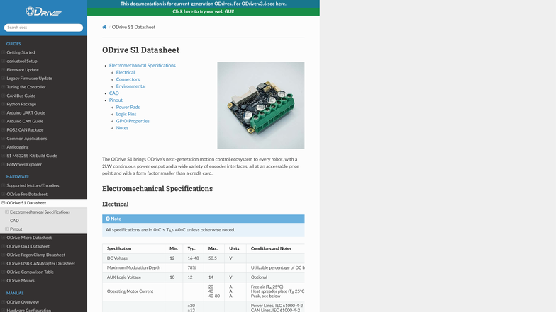 ODrive S1 Hardware Datasheet v3.6: Getting Started & Specifications ...