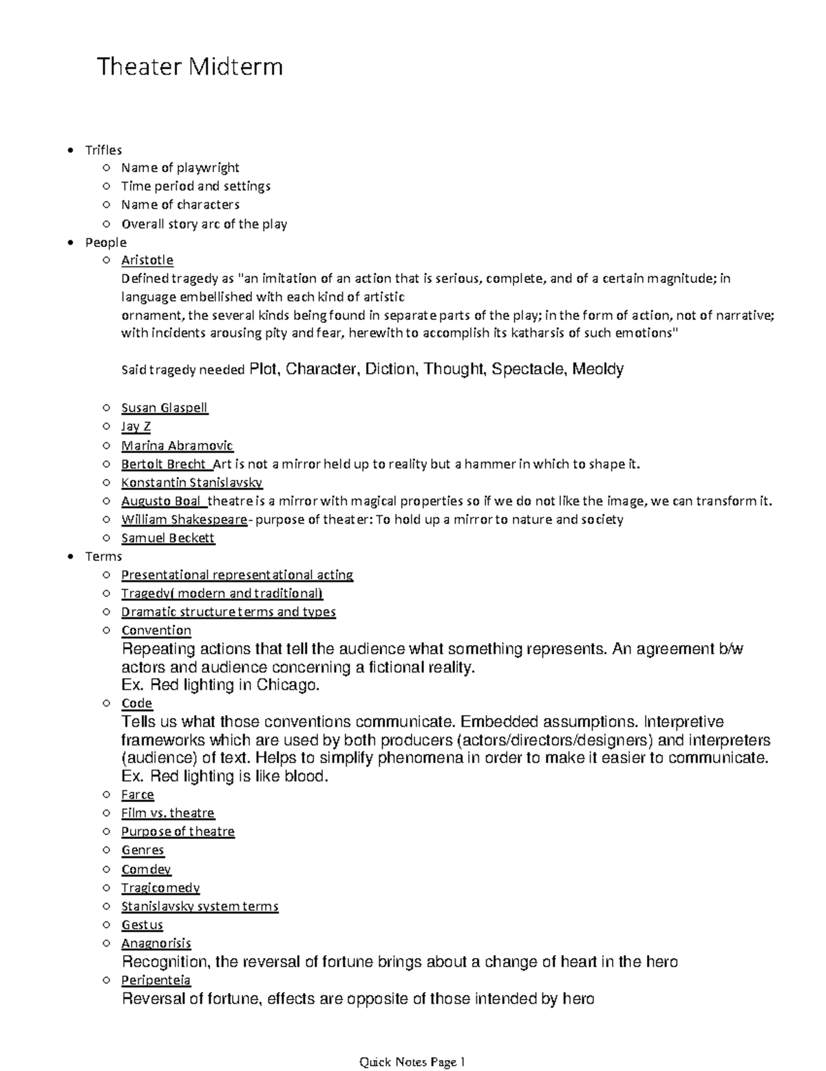 Theater Midterm Study Notes: Key Topics & Concepts - Studocu