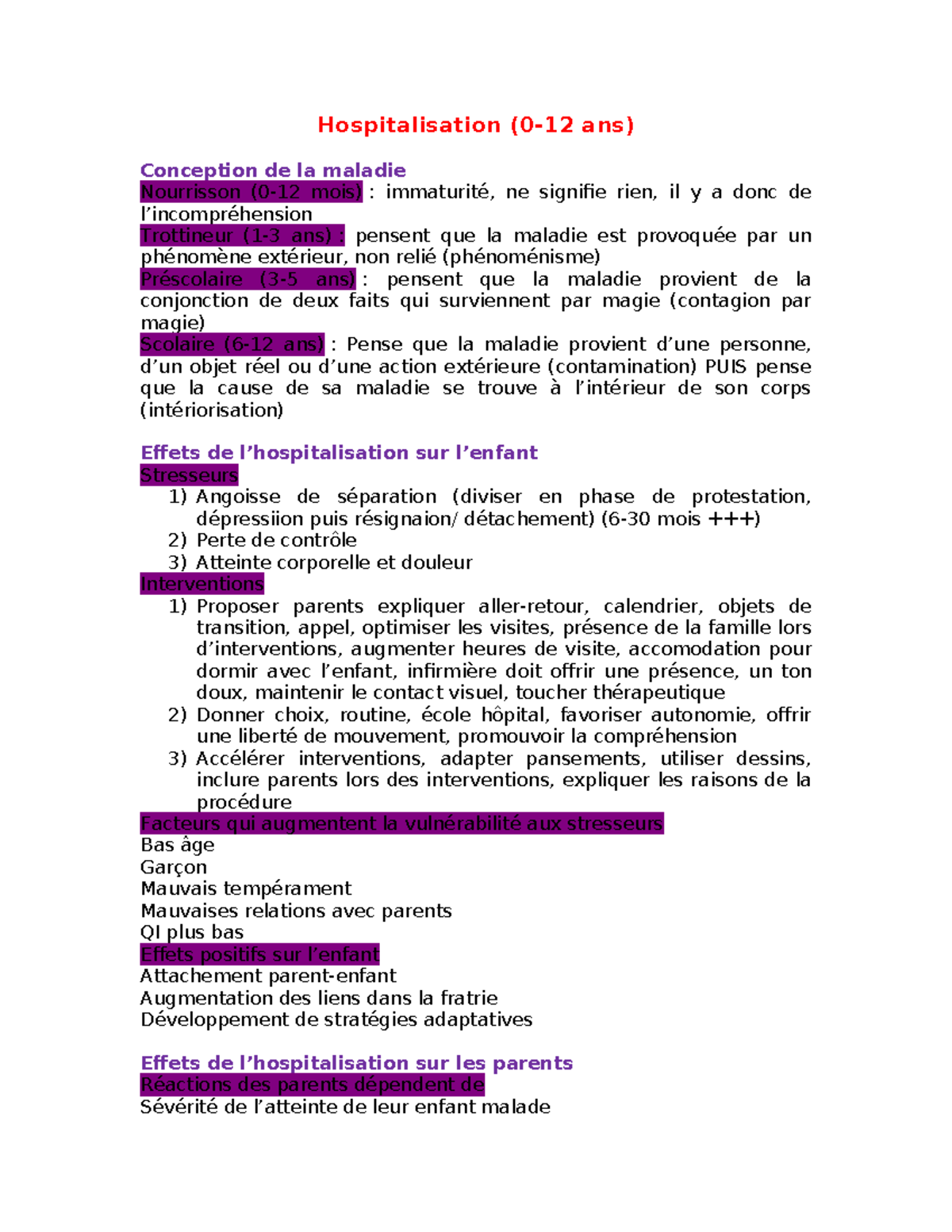 Pratique Infirmière IV : Examen I sur Hospitalisation et Douleur chez l ...