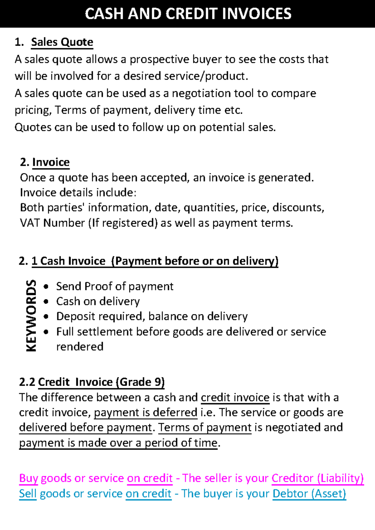 CASH & CREDIT INVOICES Overview and Source Document Essentials - Studocu