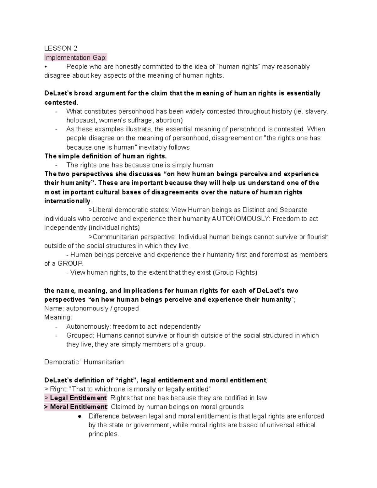 HR 100 Lesson Notes: Understanding Human Rights Concepts (Lessons 1-4 ...