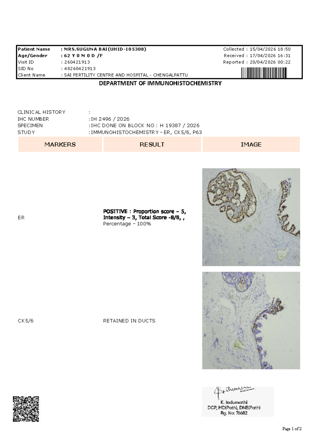 IHC Report for Mrs. Suguna - SAI Fertility Centre (IHC No: 2496) - Studocu