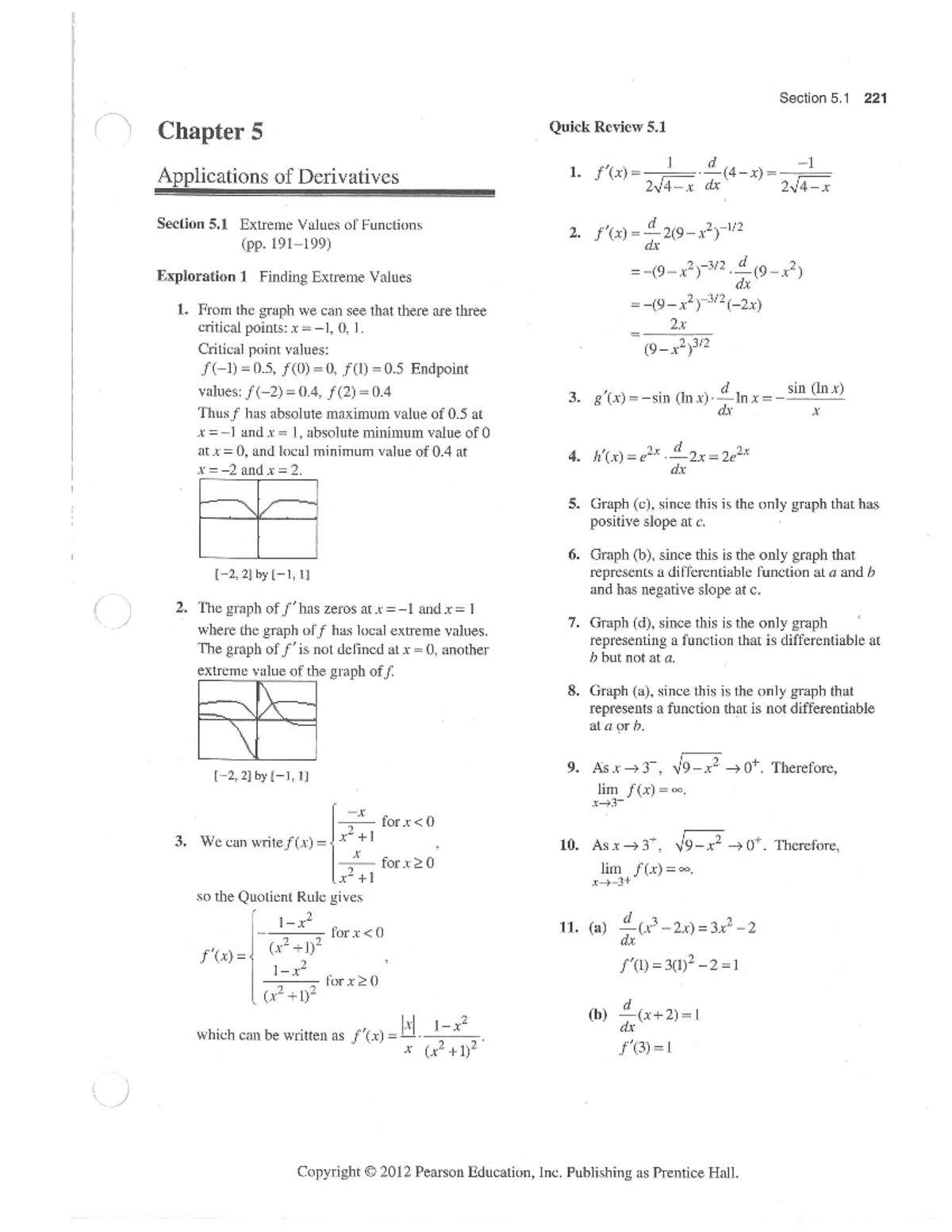 Chapter 5 Quick Review: Applications of Derivatives (MATH 221) - Studocu