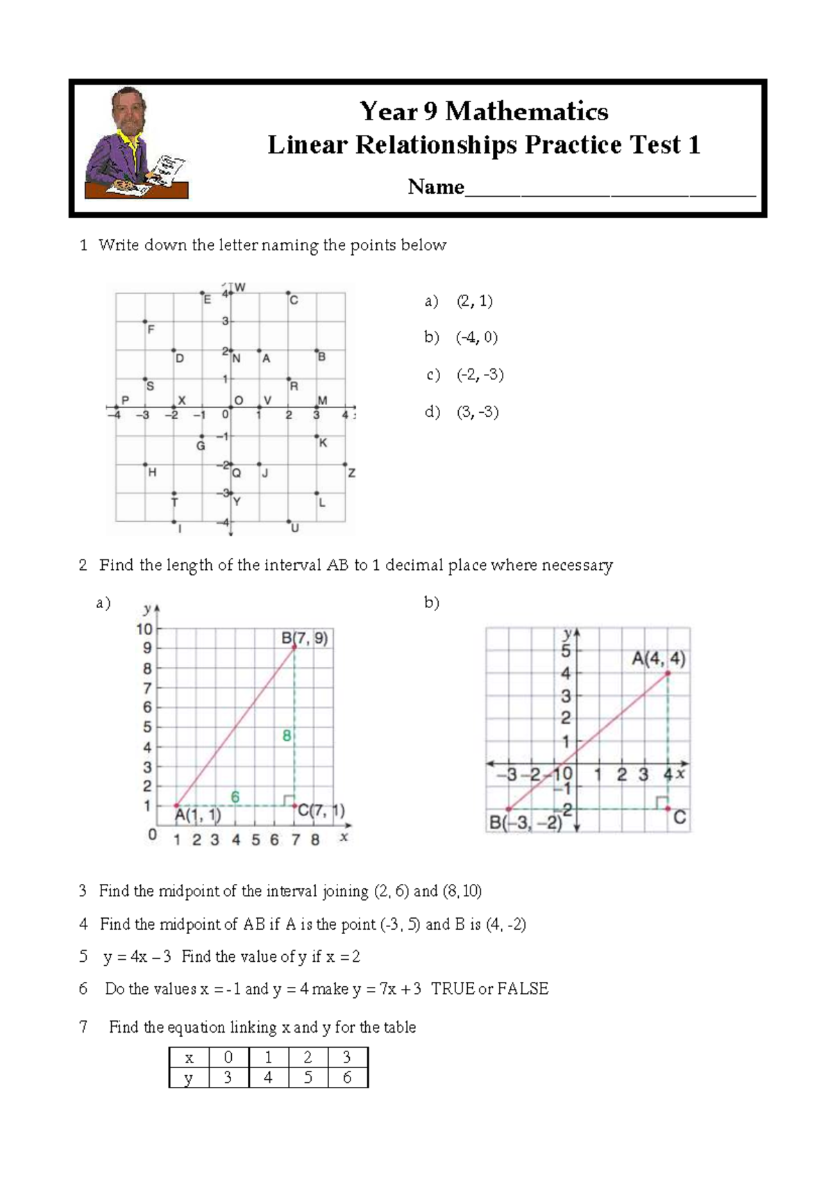Year 9 Maths Linear Relationships Practice Test 1 - Studocu