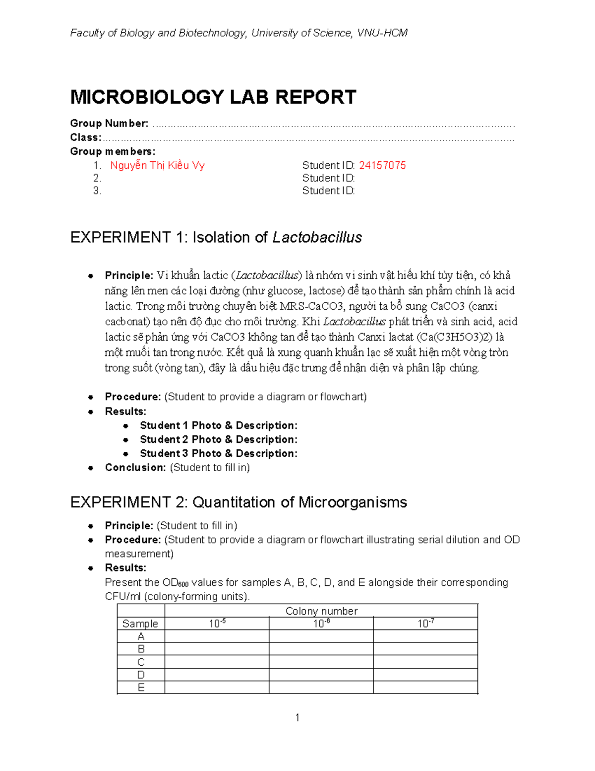 Microbiology Lab Report Template (BIO 2026) - Studocu