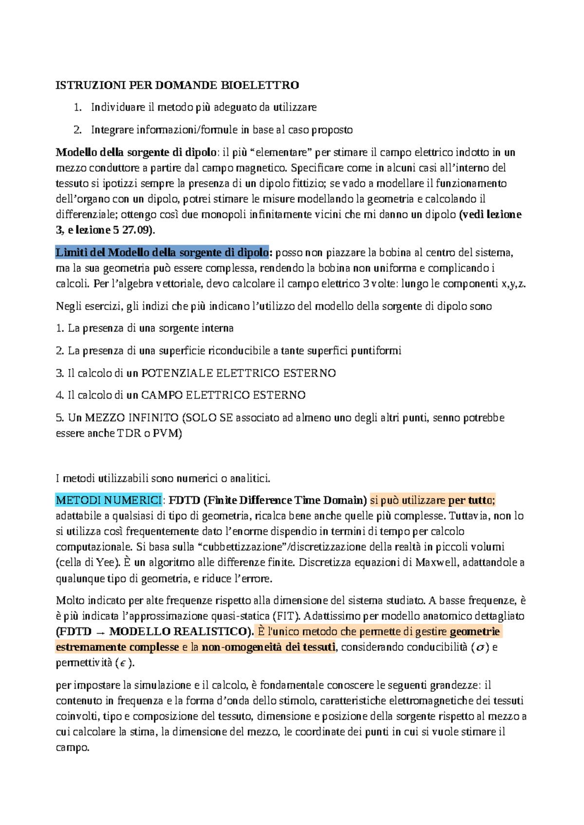 Bioelettromagnetismo: Riassunto per Domande e Metodi (BIOELETTRO 1 ...