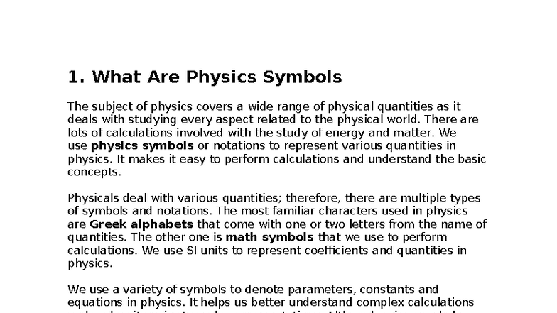 Understanding Physics Symbols: A Comprehensive Guide - Studocu