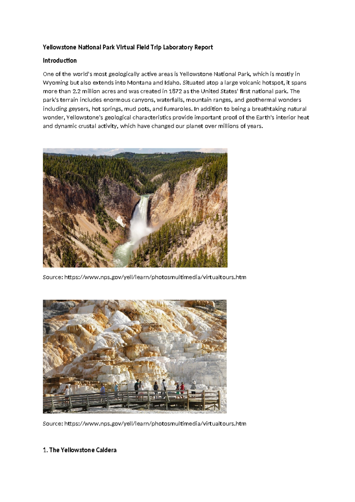 Geology Lab Report: Yellowstone National Park Virtual Field Trip - Studocu