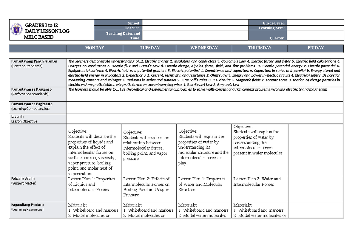 WEEK 2 - Mandatory assignment - GRADES 1 to 12 DAILY LESSON LOG MELC ...