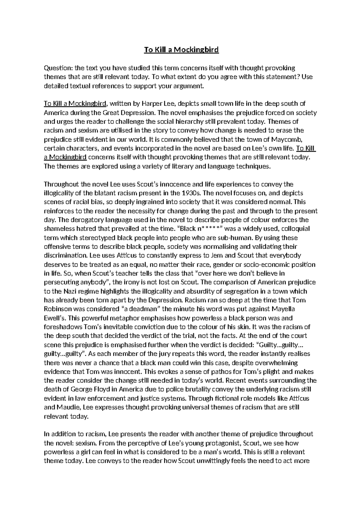 To Kill a Mockingbird Essay: Relevance of Themes in Today’s Society ...