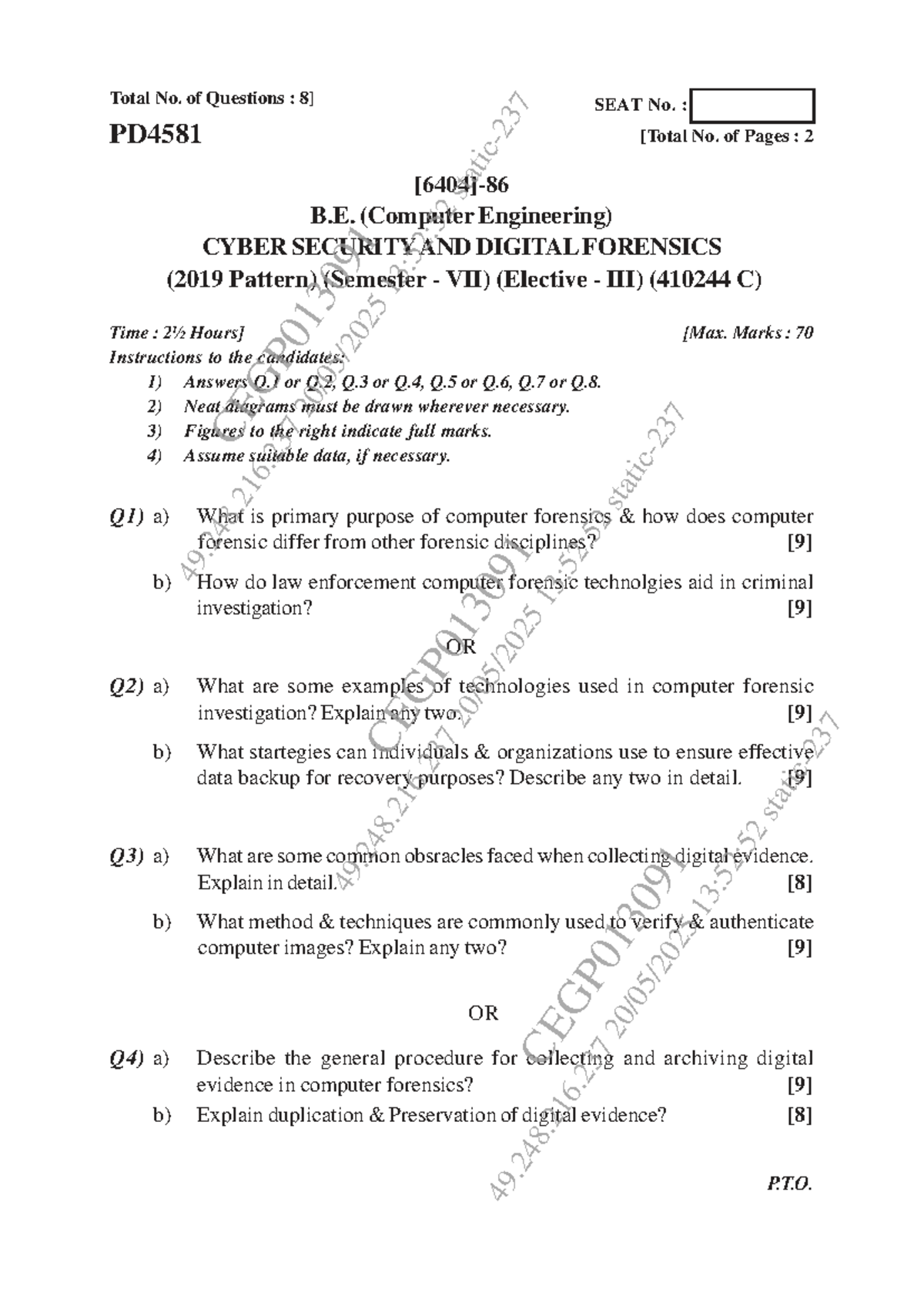 Cyber Security & Digital Forensics (PD4581) - May Jun 2025 PYQ - Studocu