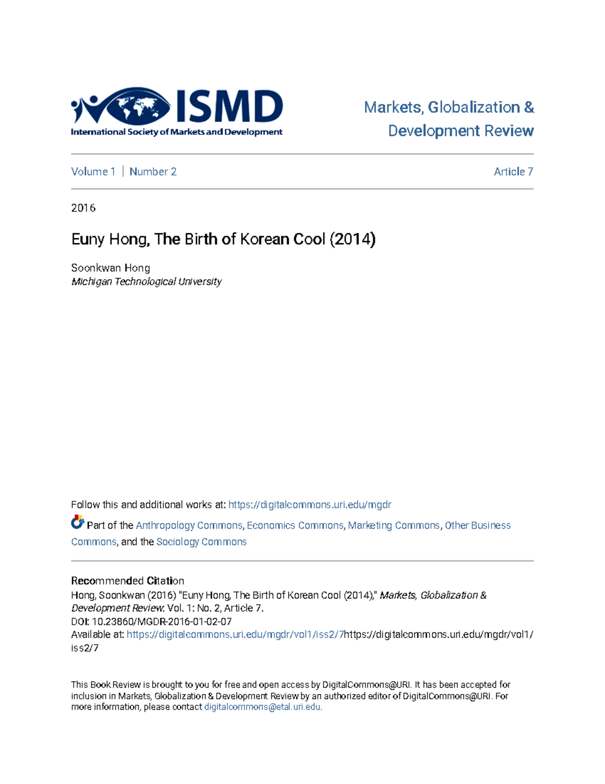 Book Review of Euny Hong's 'The Birth of Korean Cool' (MGDR Vol 1, No 2 ...