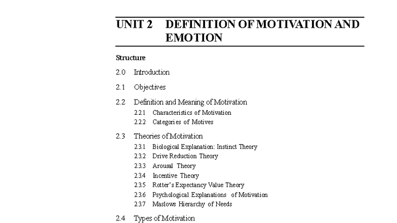 Unit 2: Understanding Motivation and Emotion Concepts - Studocu
