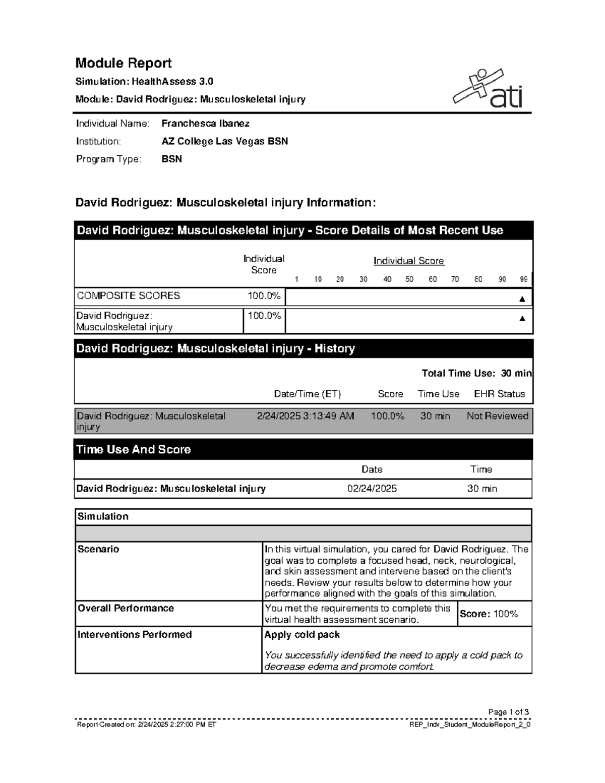 BSN Module 10 HealthAssess Report: David Rodriguez Simulation Results ...