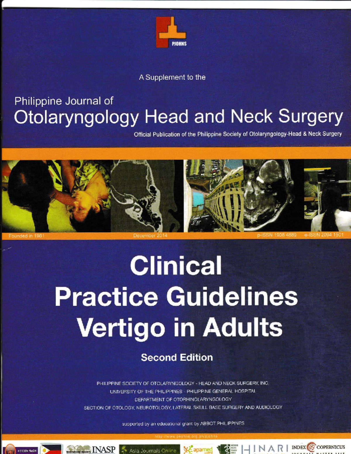 Clinical Practice Guidelines for Vertigo in Adults - CPG Edition - Studocu