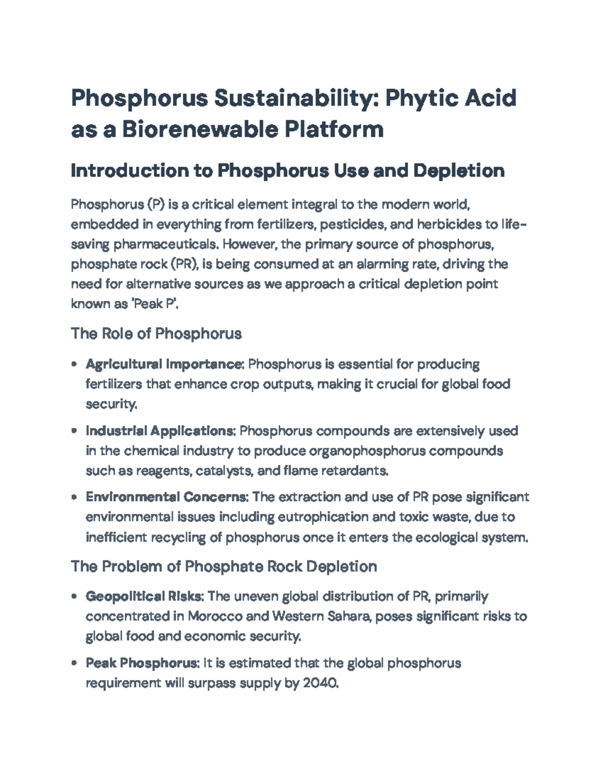Phosphorus Sustainability: Exploring Phytic Acid as a Biorenewable ...