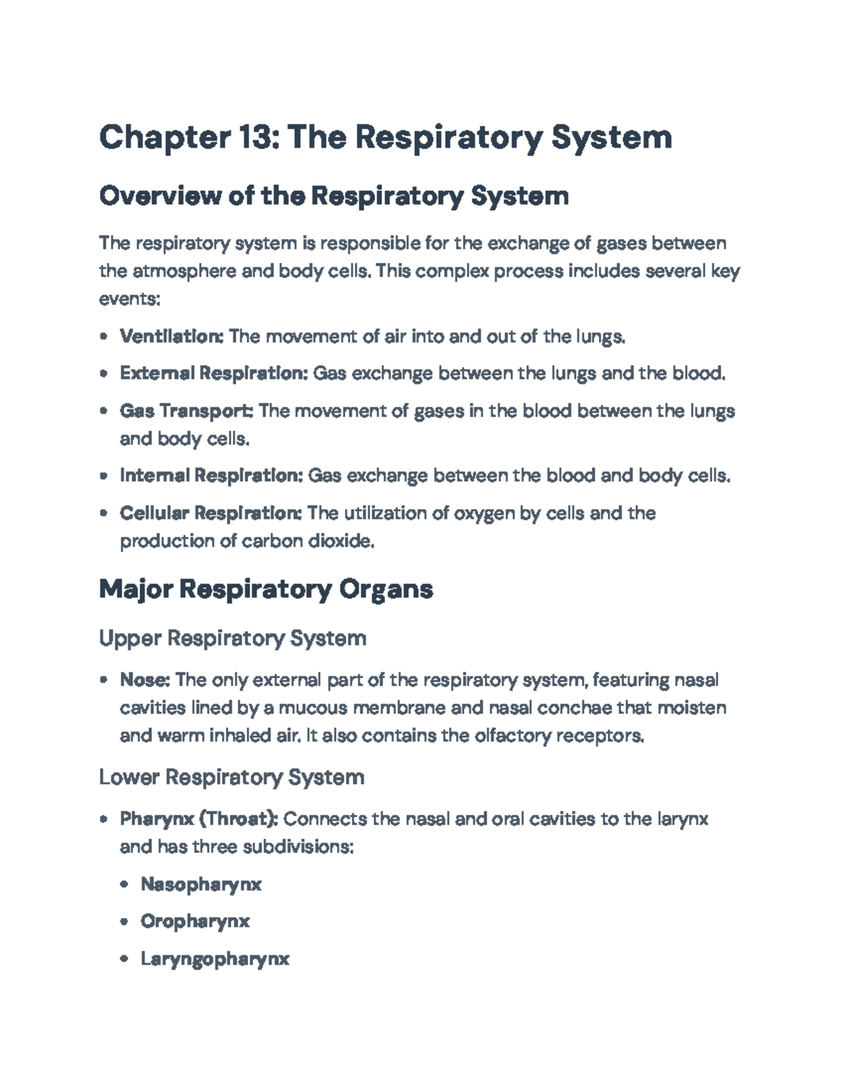 Chapter 13: Overview of the Respiratory System and Its Functions ...