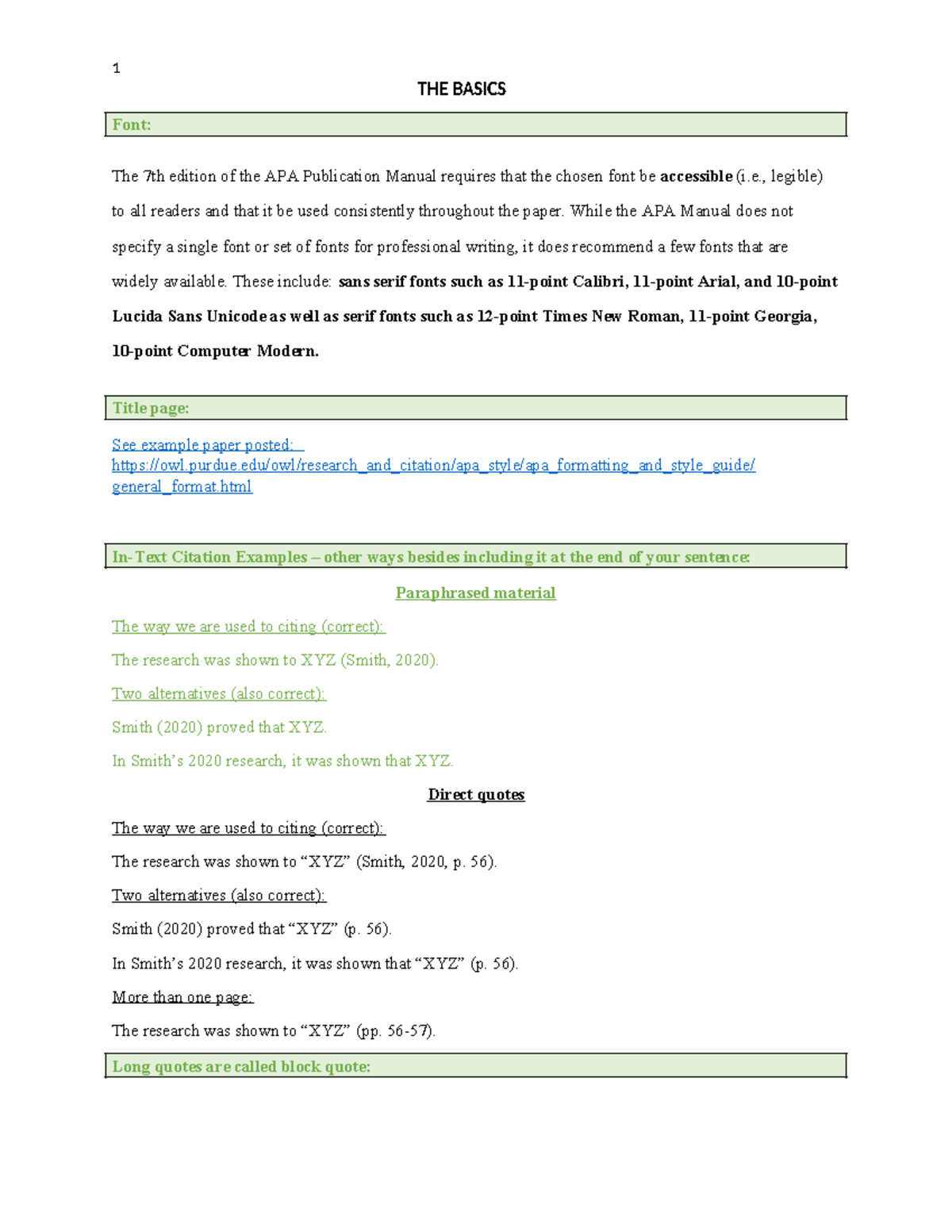 APA Citation Basics Cheat Sheet for BSN110 - Studocu
