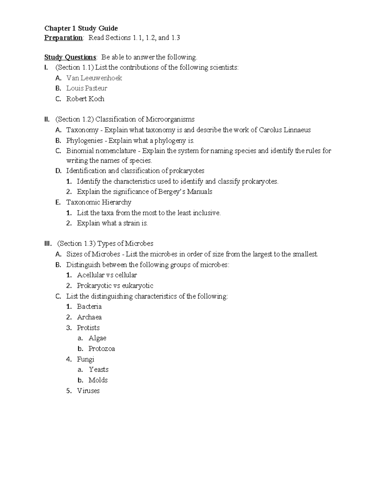 Microbiology 101: Chapter 1 Study Guide - Key Concepts & Questions - Studocu