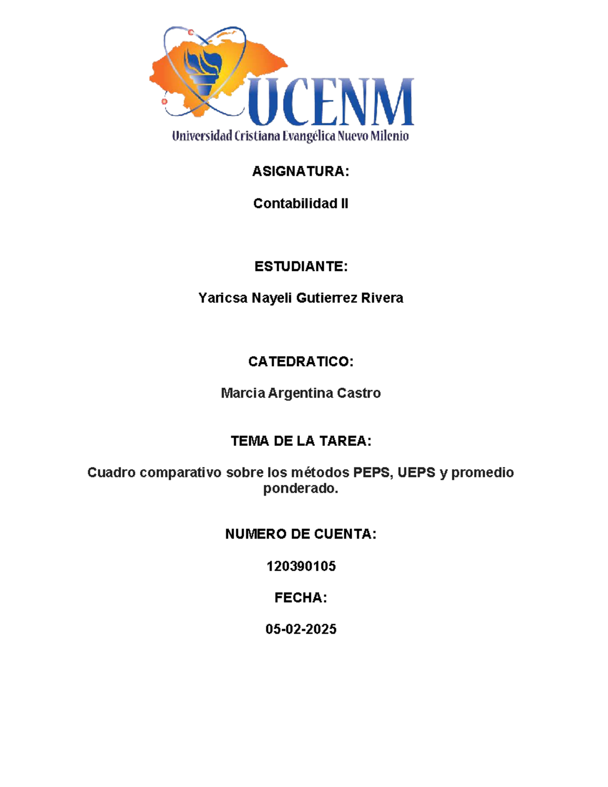 Cuadro Comparativo de Métodos PEPS, UEPS y Promedio Ponderado ...