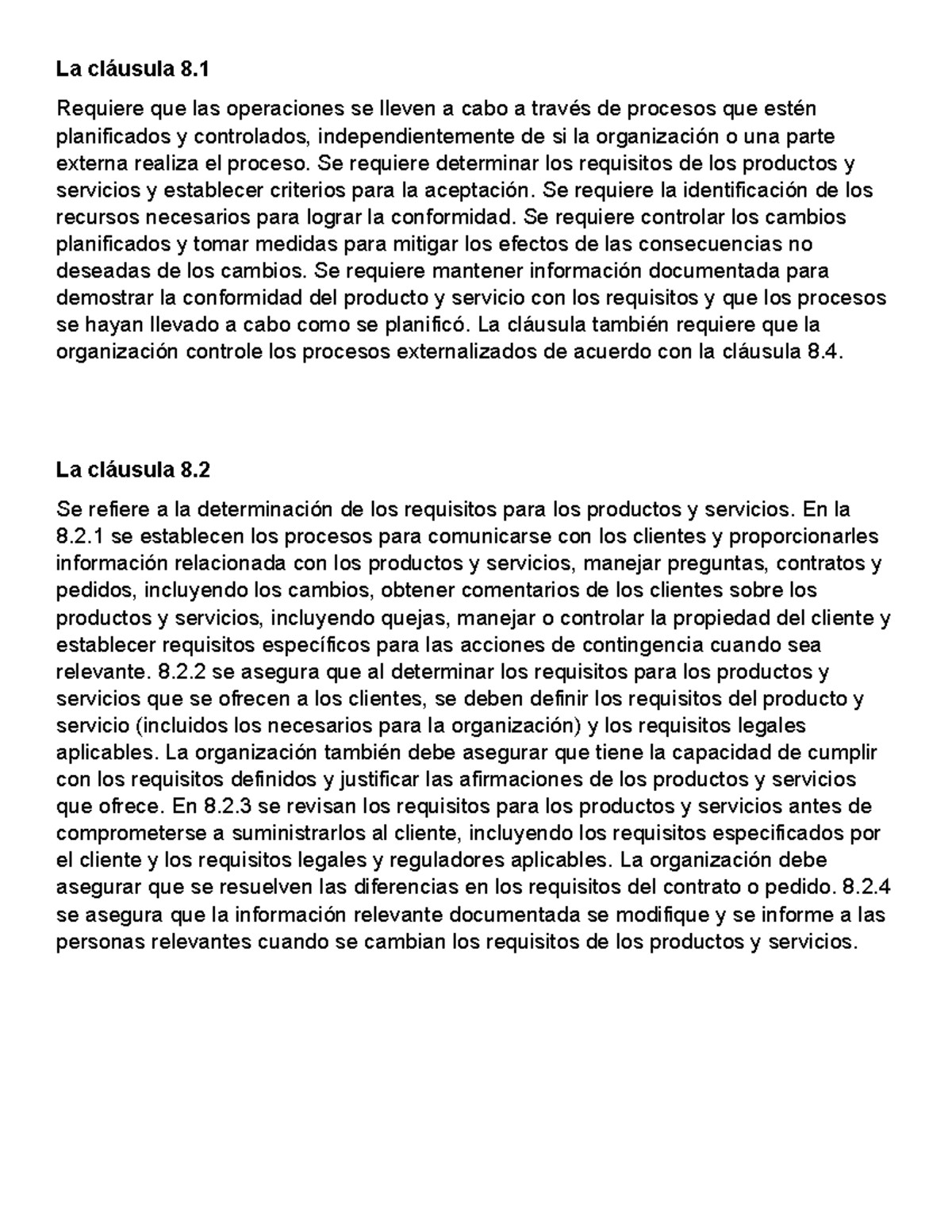 Norma de calidad: Análisis de la cláusula 8 en procesos operativos ...