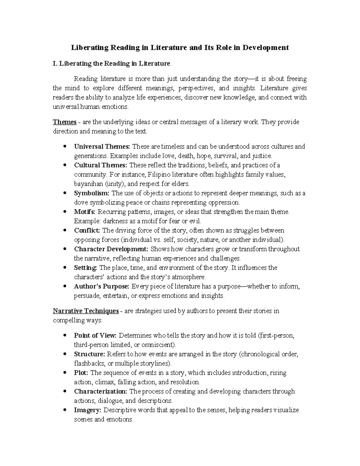 Literature and Development I: Exploring Themes and Ideologies - Studocu