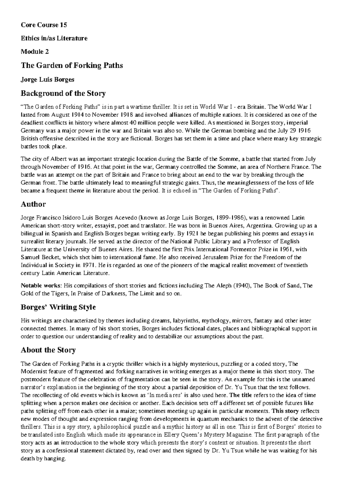 The Garden of Forking Paths - Core Course 15 Ethics in/as Literature ...