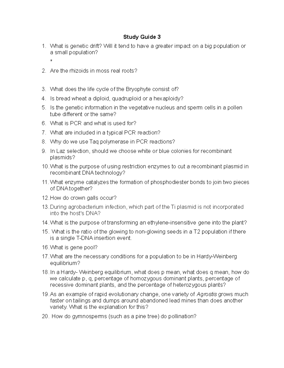 Biology Study Guide 3: Genetic Drift, Plant Reproduction & Evolution ...