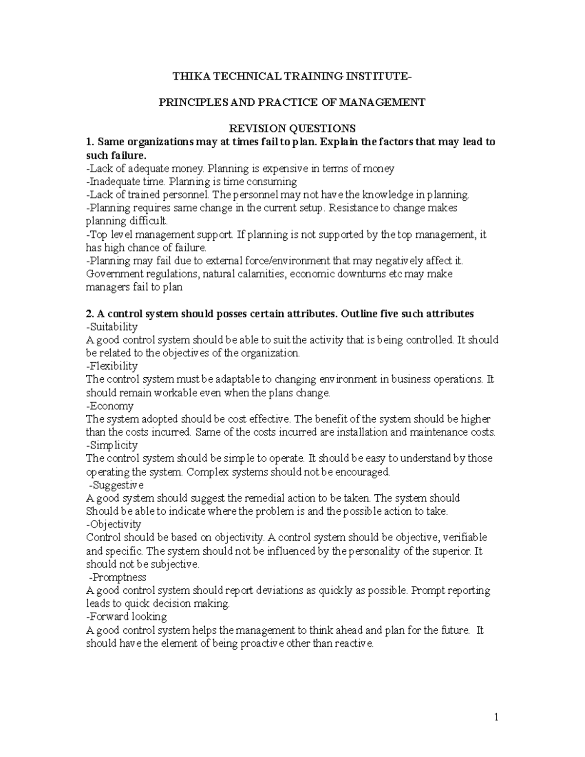 PPM Revision Questions for Management Principles and Practices - Studocu