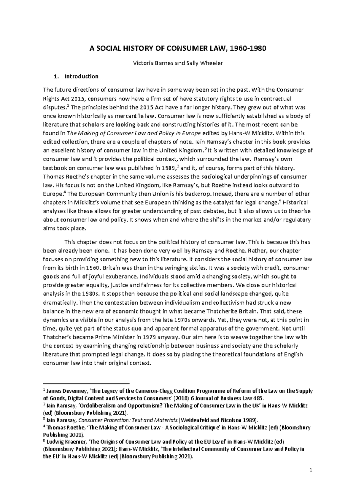 A Social History of Consumer Law: 1960-1980 Draft with Bibliography ...