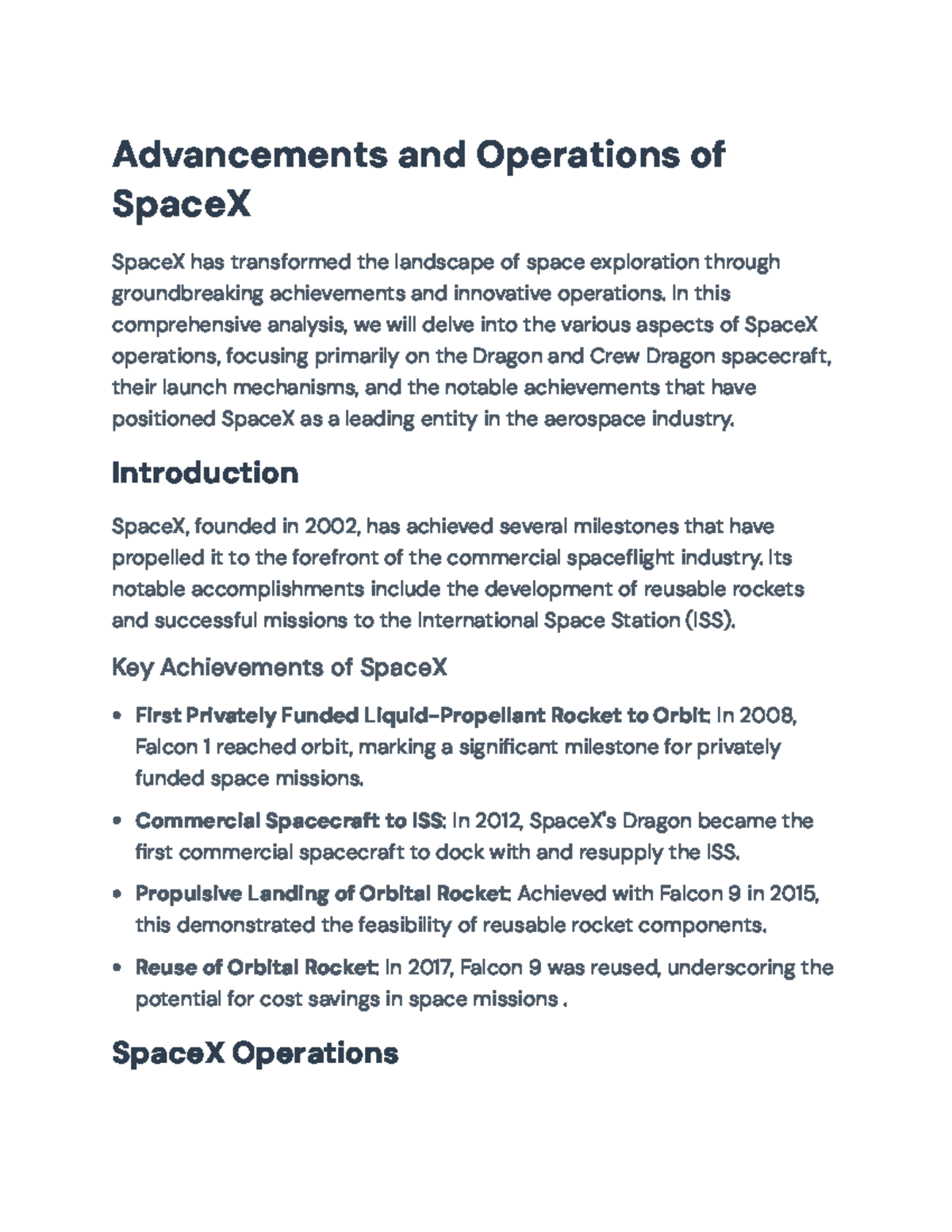 Comprehensive Analysis of SpaceX Operations and Achievements ...
