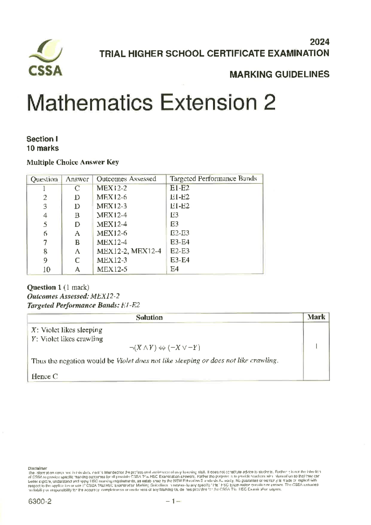 2024 Year 12 Extension 2 HSC Trial CSSA Exam Solution Guide - Studocu