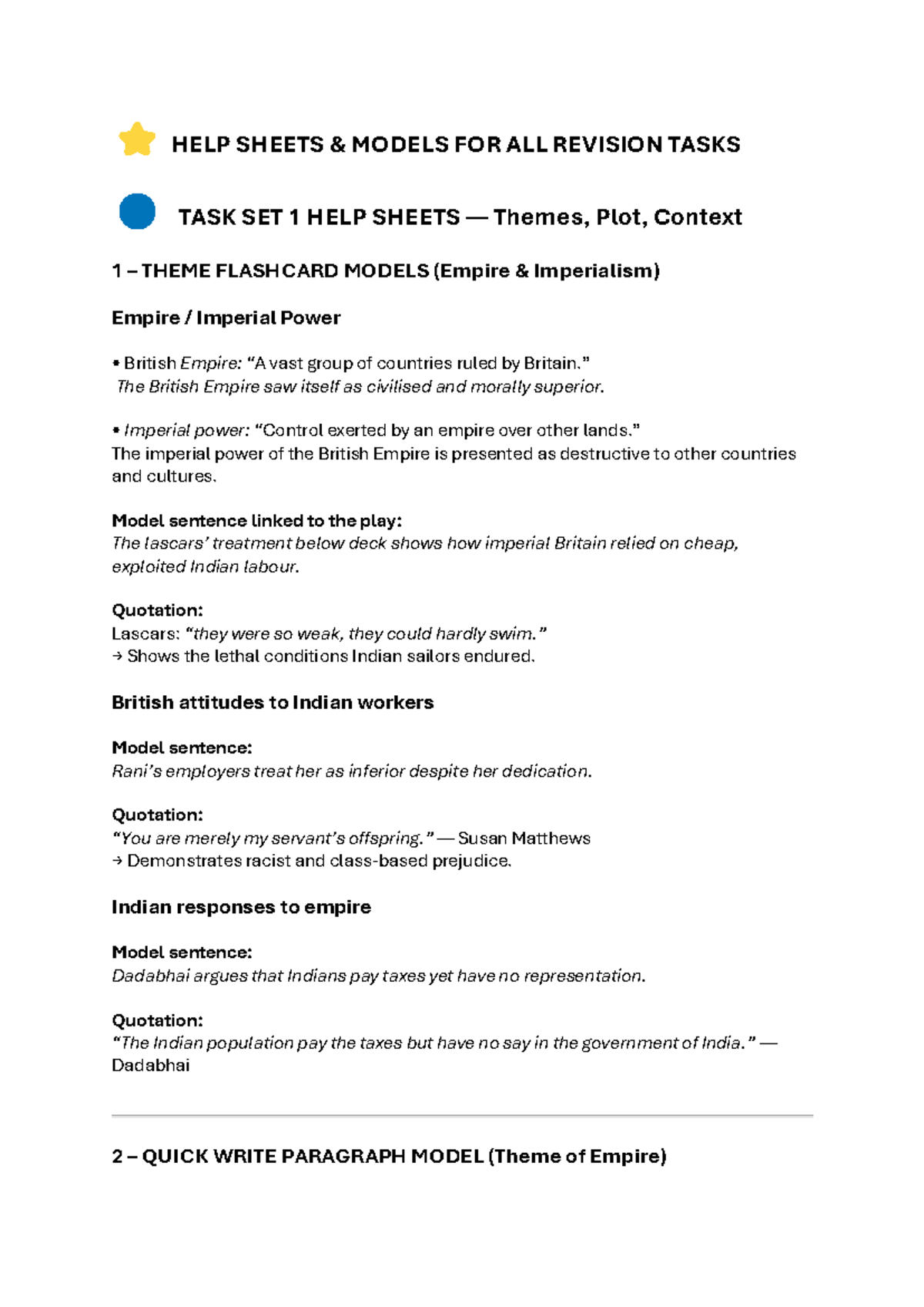 The Empress Revision Help Sheets for Tasks Set 1-3 - Studocu