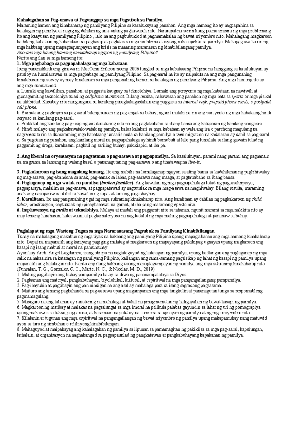 Kahalagahan ng Pagtanggap sa mga Pagsubok ng Pamilyang Pilipino - Studocu