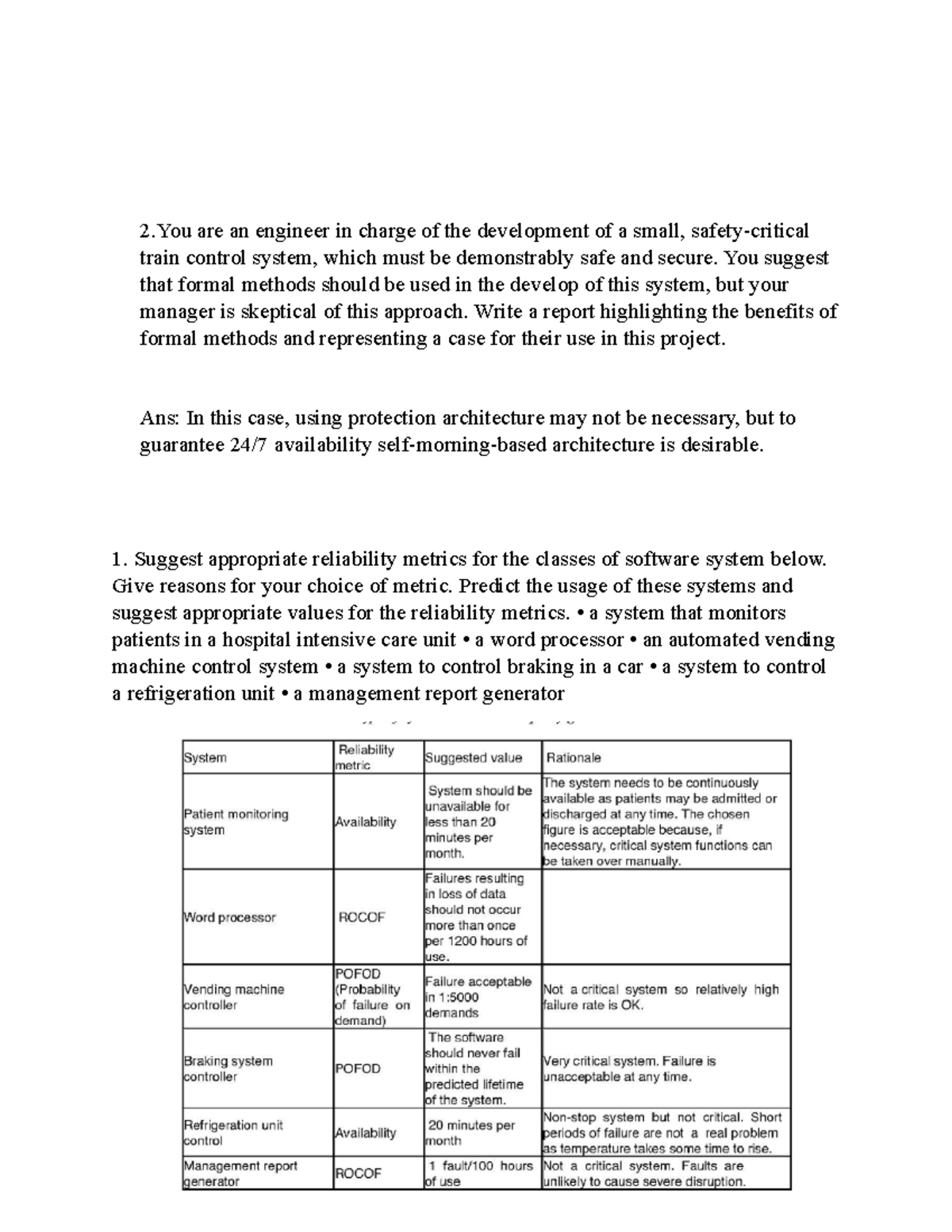 Reliability Engineering Assignment Ans - 2 are an engineer in charge of ...