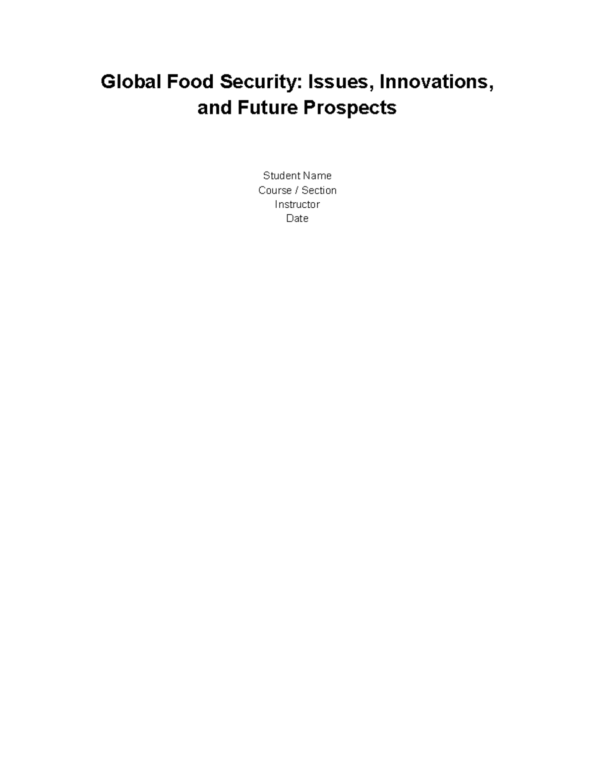 Global Food Security: Issues & Innovations (Course Code) - Studocu