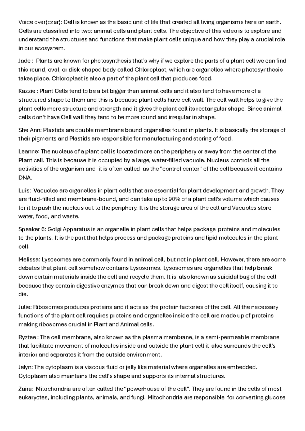 Plant Cell Structure & Function Overview - BIO101 Lecture Notes - Studocu