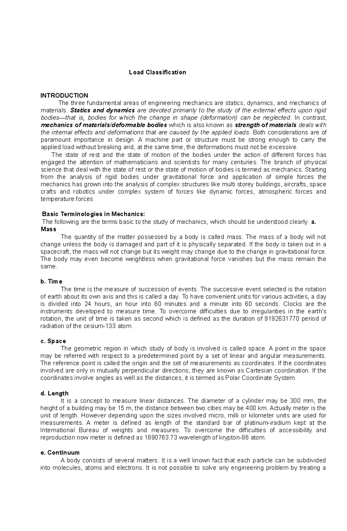 Load-Classification - The three fundamental areas of engineering ...