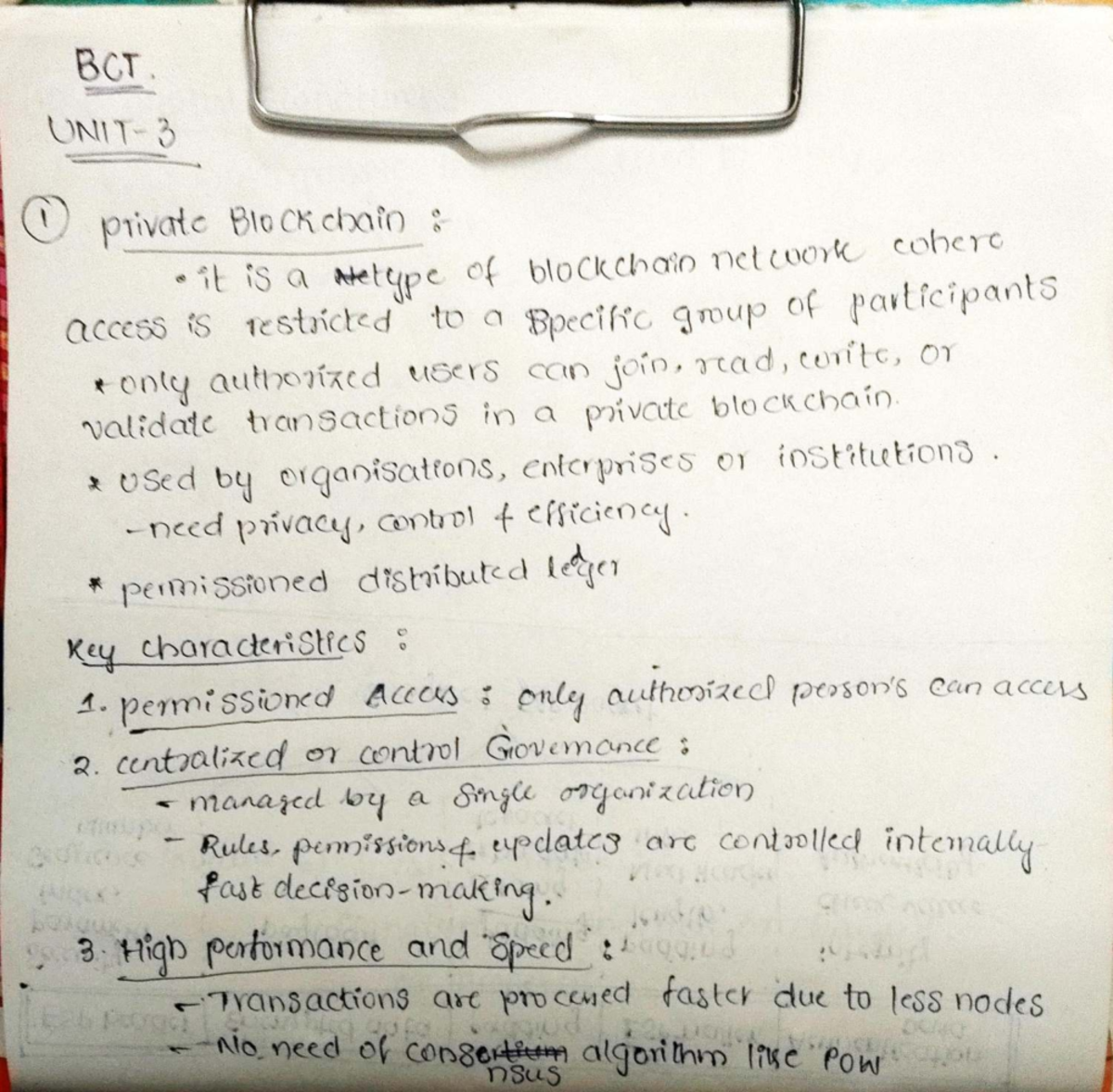 BCT UNIT 3 - Lecture Notes on Private Blockchain Characteristics - Studocu