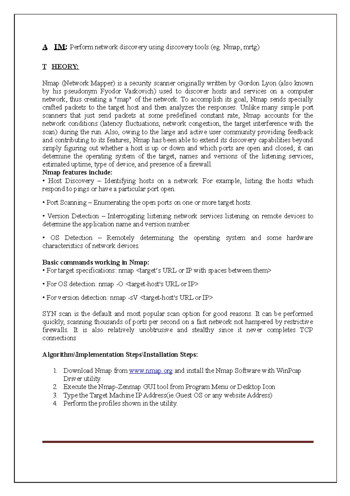 Nmap - Perform NMAP for network discovery - A IM: Perform network ...