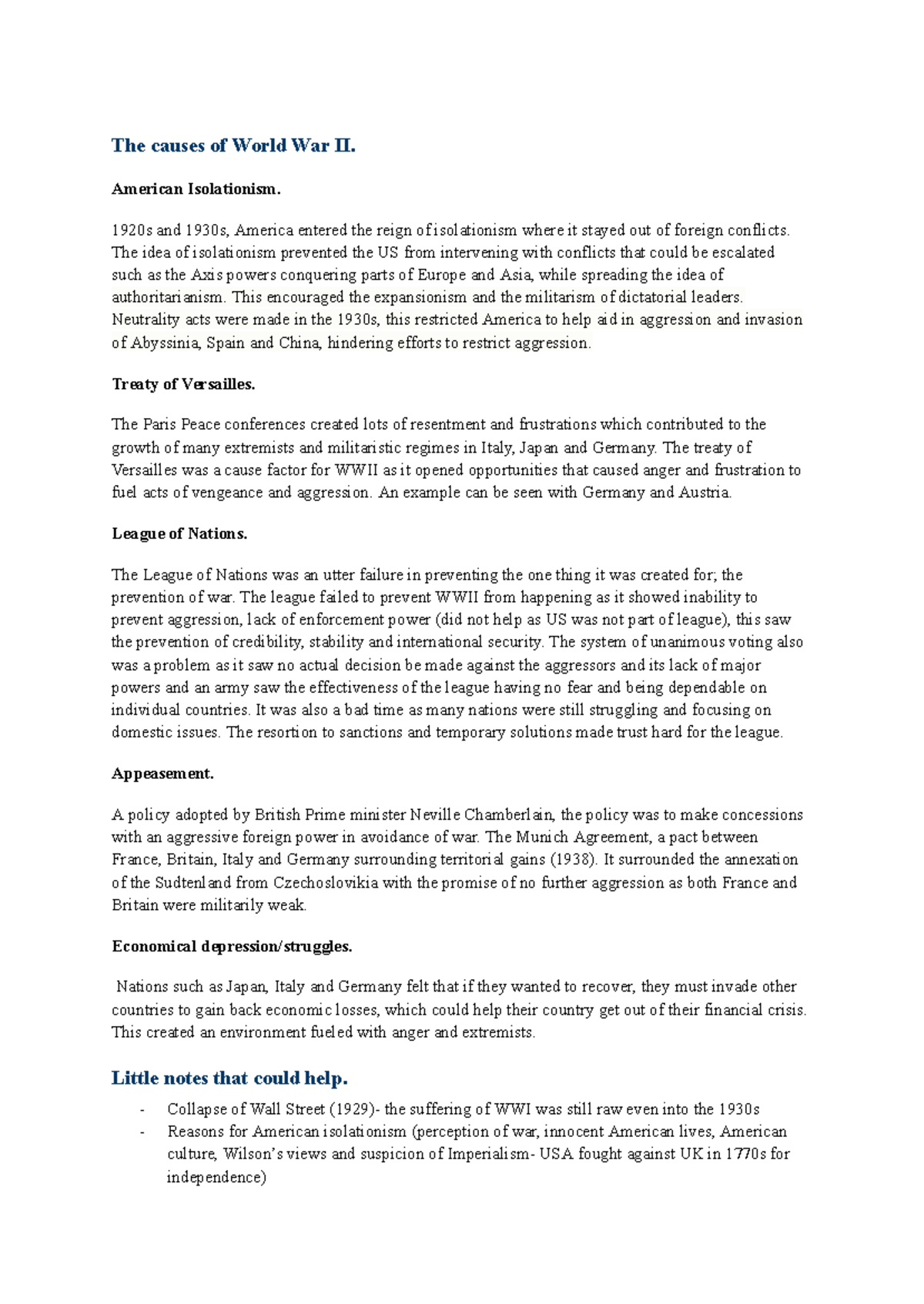 History SAC Outcome 1, Unit 1: Causes of WWII & American Isolationism ...