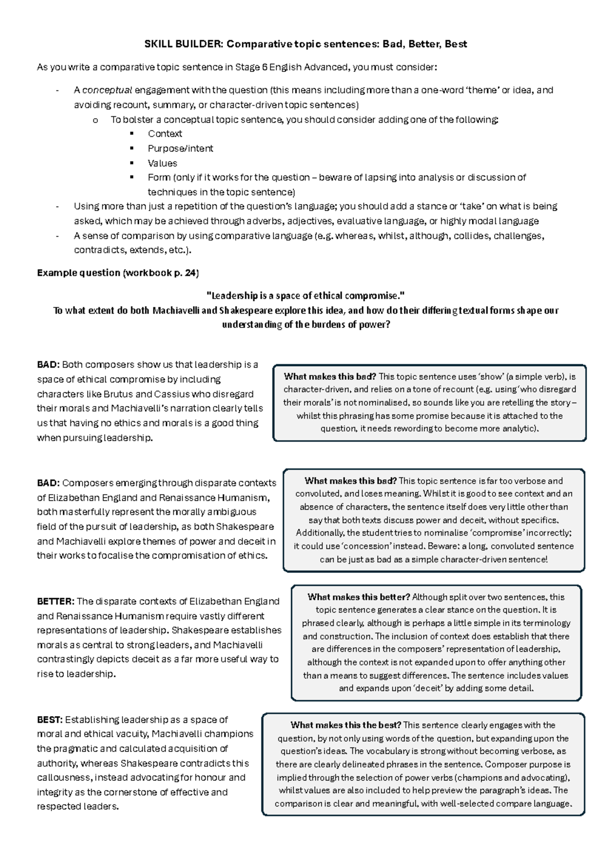 SKILL BUILDER: Comparative Topic Sentences - Good, Better, Best - Studocu