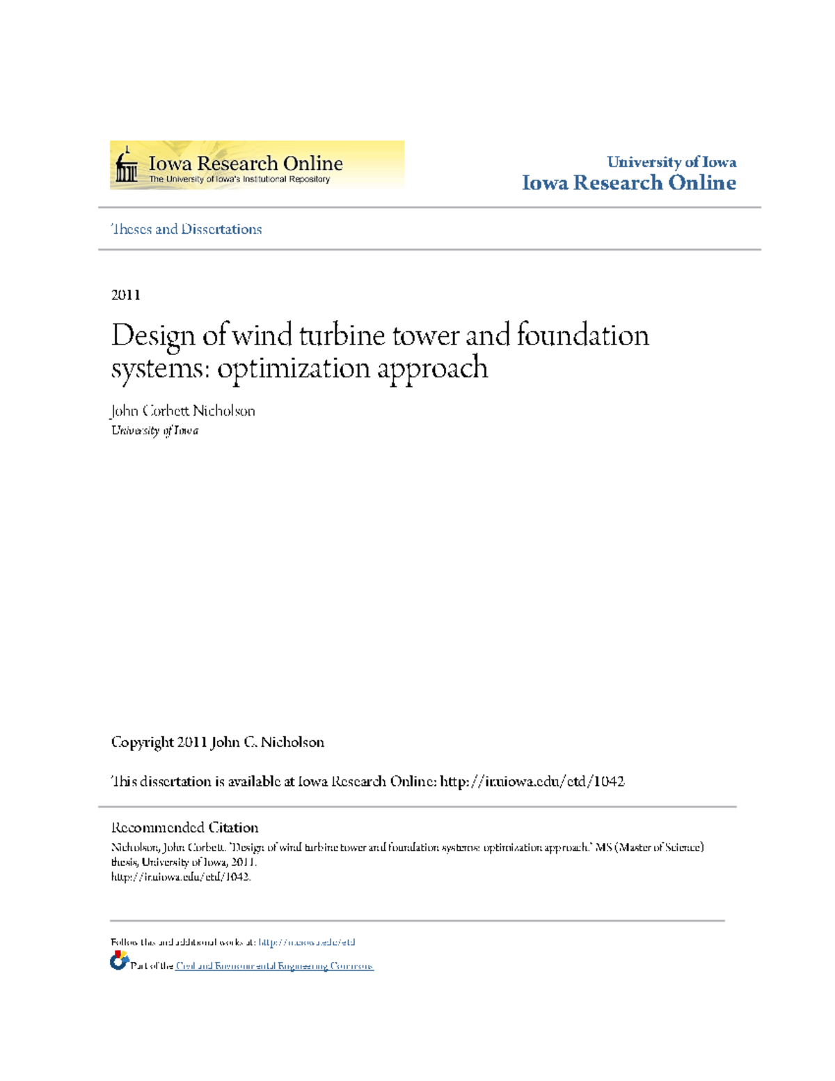 Wind Turbine Tower & Foundation Design: Optimization Approach - CEE ...