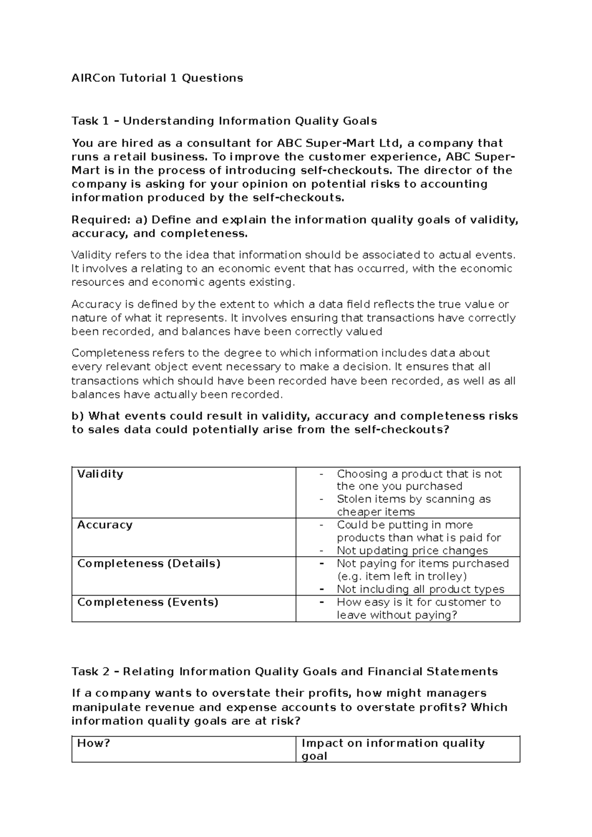 AIRCon Tutorial 1 Questions - AIRCon Tutorial 1 Questions Task 1 ...