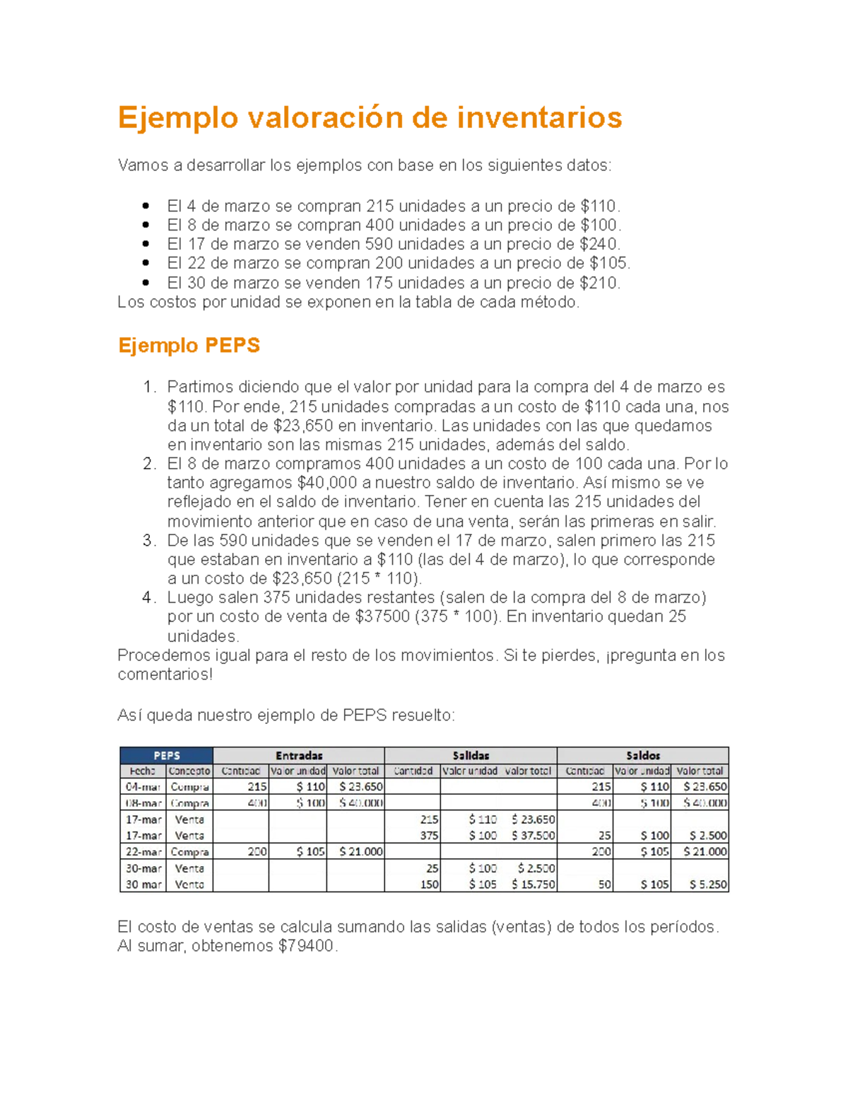Ejercicios Resueltos de Valuación de Inventarios: PEPS, UEPS y Promedio - Studocu