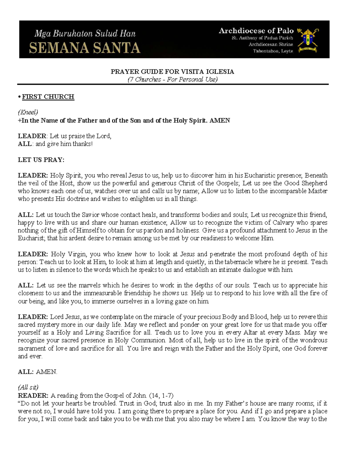 PRAYER GUIDE FOR VISITA IGLESIA: Reflections on the 7 Churches - Studocu